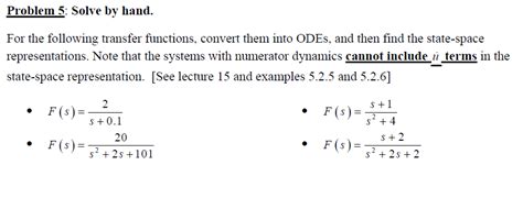 Solved For The Following Transfer Functions Convert Them