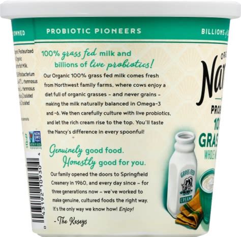 Nancys 100 Grass Fed Plain Probiotic Whole Milk Yogurt Tub 24 Oz