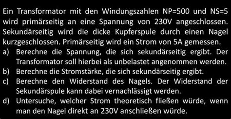 Physik Transformator Schule Elektrotechnik Berechnung