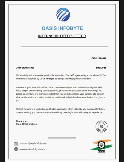 Sruti Meher On Linkedin Internship Offerletter