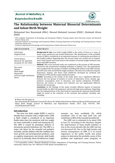Pdf The Relationship Between Maternal Biosocial Determinants And