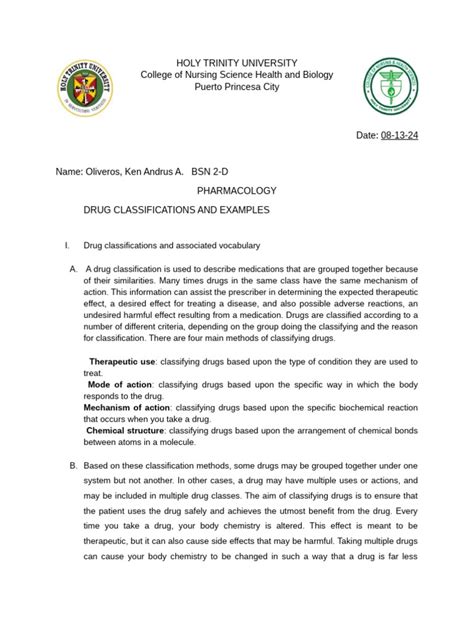 Drugs Classifications Pdf