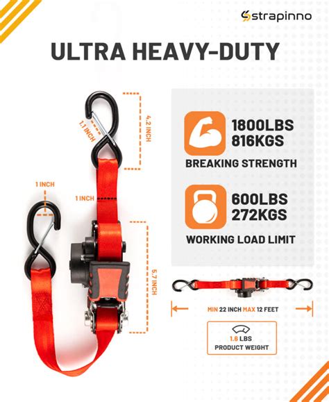 1 In X 12 Ft Retractable Ratchet Straps 4 PK Strapinno