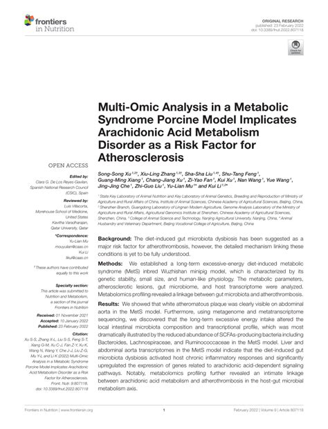 Pdf Multi Omic Analysis In A Metabolic Syndrome Porcine Model