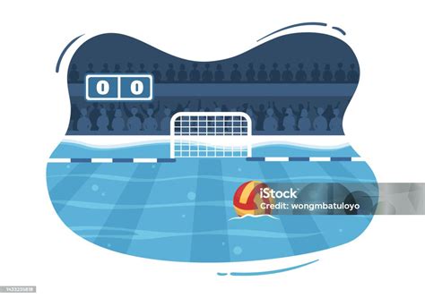 수상 폴로 스포츠 선수 플랫 만화 손으로 그린 템플릿 일러스트레이션에서 수영장에서 상대의 목표에 공을 던지기 위해 재생 0명에 대한 스톡 벡터 아트 및 기타 이미지 Istock