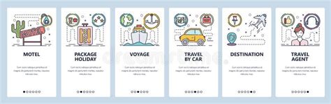 Mobile App Onboarding Screens Summer Vacation Travel By Car Sea
