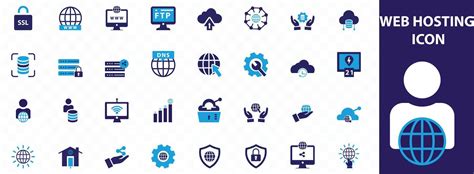 Web Hosting Icon Set Containing Cloud Computing Server Domain Firewall Internet Ftp