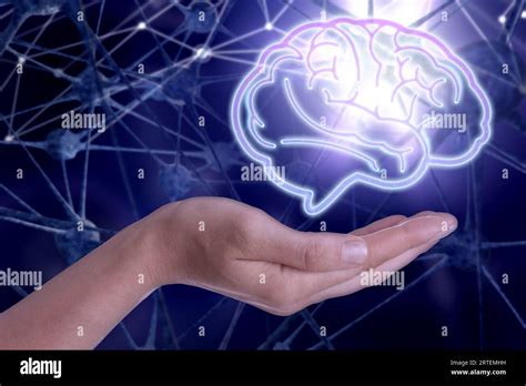 Memory Woman Holding Illustration Of Brain Against Neural Network Closeup Stock Photo Alamy