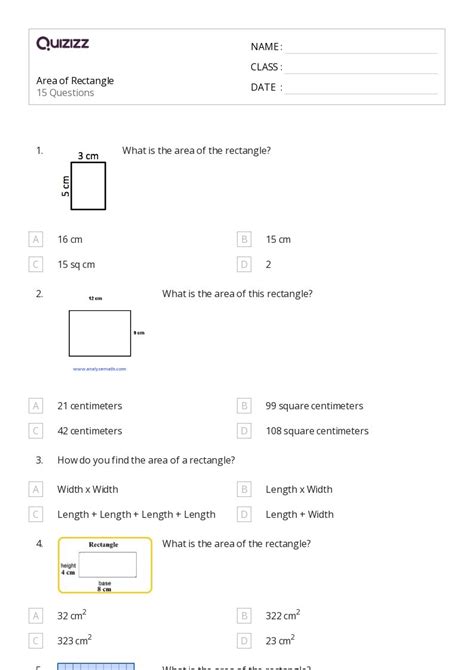 50 Area Of A Rectangle Worksheets For 3rd Class On Quizizz Free