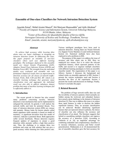 Pdf Ensemble Of One Class Classifiers For Network Intrusion Detection