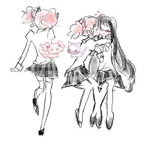 Akemi Homura And Kaname Madoka Mahou Shoujo Madoka Magica Drawn By
