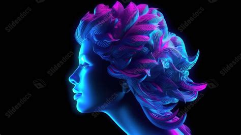 무료 자외선 파란색과 분홍색 조명을 갖춘 여성 프로필 3d 아트웍의 꽃잎 모양의 이로쿼이 Ppt 배경 Slidesdocs