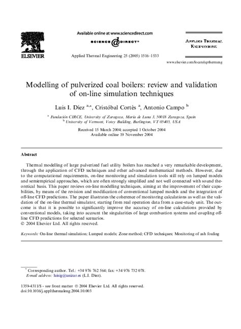 Pdf Modelling Of Pulverized Coal Boilers Review And Validation Of On Line Simulation Techniques
