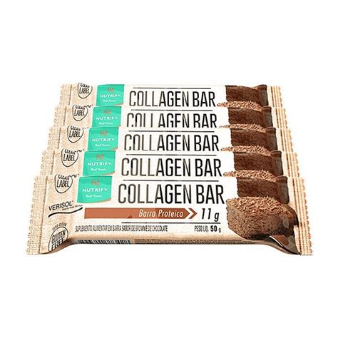 Kit 5 Collagen Bar Nutrify Barra de proteína Brownie Und 50g Edin