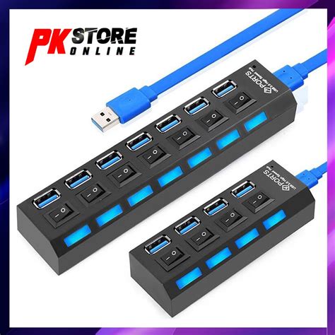 USB HUB HIGH SPEED PORT USB HUB WITH EU US POWER ADAPTER MULTI USB APLITTER ON OFF