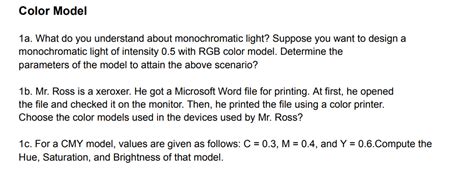 Solved Color Model A What Do You Understand About Chegg