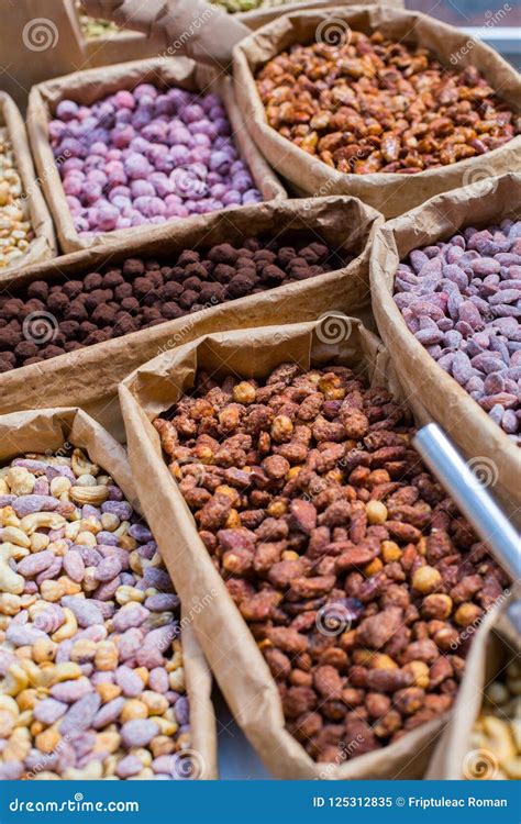 Various Sugared Nuts Crispy Sugared Nuts Oriental Sweets With A Variety Of Nuts Stock Image