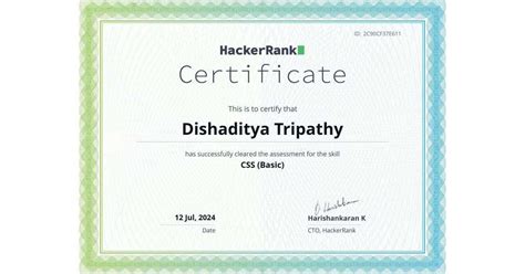 Dishaditya Tripathy On Linkedin Hackerrank Skill Certificate