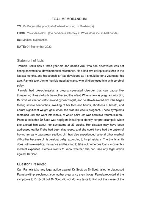 Legal Memorandum Summary Notes Legal Memorandum To Ms Boden The