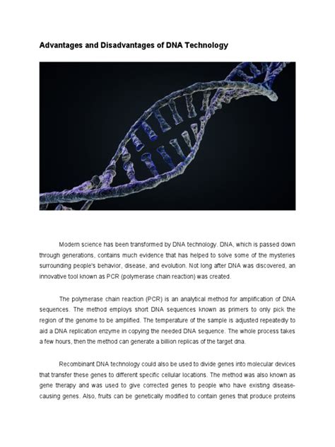 Advantages And Disadvantages Of Dna Technology Pdf Polymerase Chain