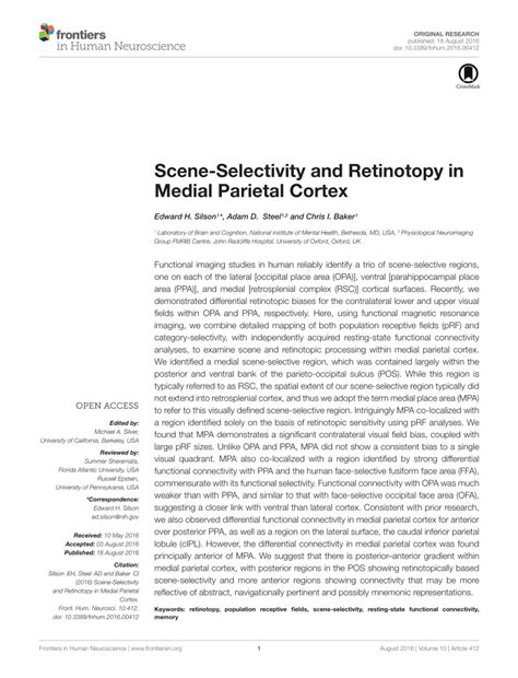 Pdf Scene Selectivity And Retinotopy In Medial Parietal Cortex