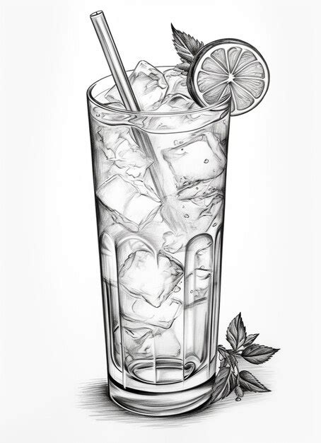Premium Photo A Drawing Of A Glass Of Ice With A Lime Slice And A