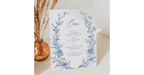 Blue Floral Wedding Drink Bar Menu Pedestal Sign Zazzle