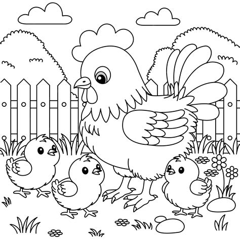 정원 에 있는 귀여운 카와이 가족 만화 캐릭터 색채 페이지 터 일러스트레이션 프리미엄 벡터