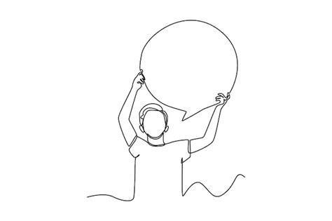 Dessin Au Trait Continu Heureux Jeune Garçon Bras Levés Tenant Une