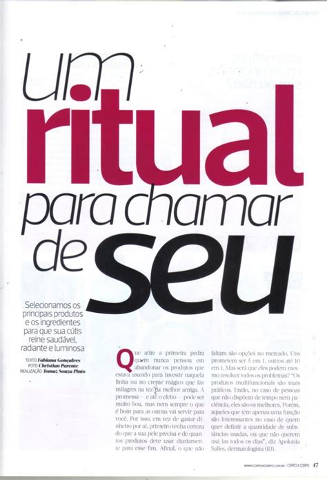 Revista Corpo A Corpo Um Ritual Para Chamar De Seu Dra Apolonia Sales Clinic