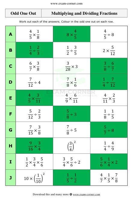 Multiplying And Dividing Fractions Odd One Out Solution Exam Corner
