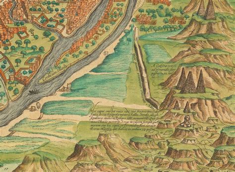 Old Map Of Cairo In 1572 By Georg Braun River Nile Giza Egypt Gre