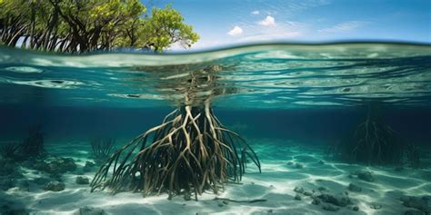 Mangrove Trees Roots Above And Below The Water Premium Ai Generated Image