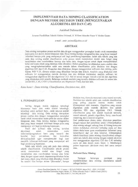 pdf implementasi data mining classification dengan metode decision