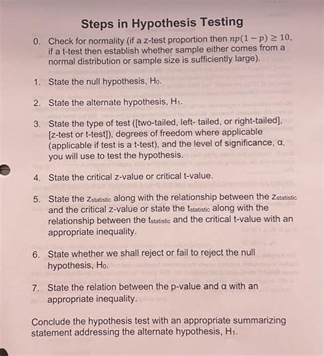 Steps In Hypothesis Testing Check For Normality Chegg