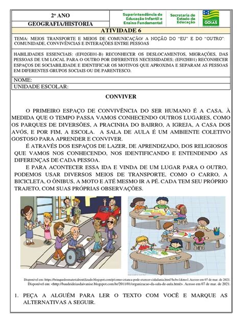 Atividade 6 Geografia Historia Tema Meios Transporte E Comunicacao