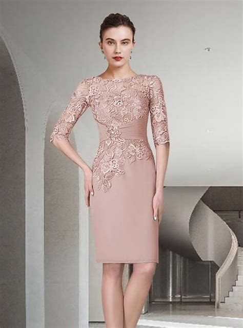 Two Piece Sheath Column Mother Of The Bride Dress Church Plus Size Elegant Jewel Neck Knee
