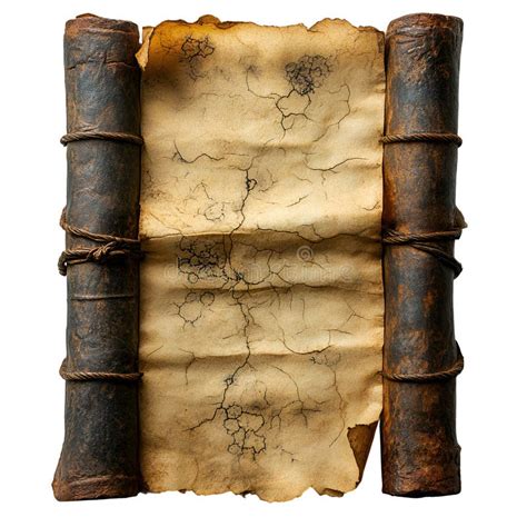Aged Scroll With Map Details And Wooden Supports Tied With Rope On A