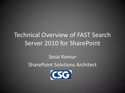 Ppt Technical Overview Of Fast Search Server 2010 For Sharepoint