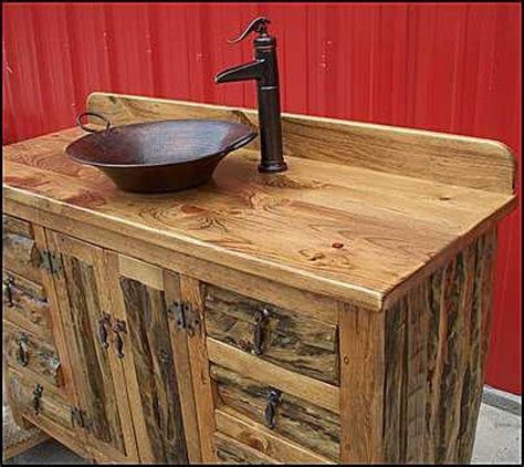 Rustic Log Bathroom Vanity 54 Copper Vessel Sink Bronze Pump Faucet
