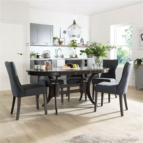 Townhouse Oval Extending Dining Table And 6 Bewley Chairs Grey Solid
