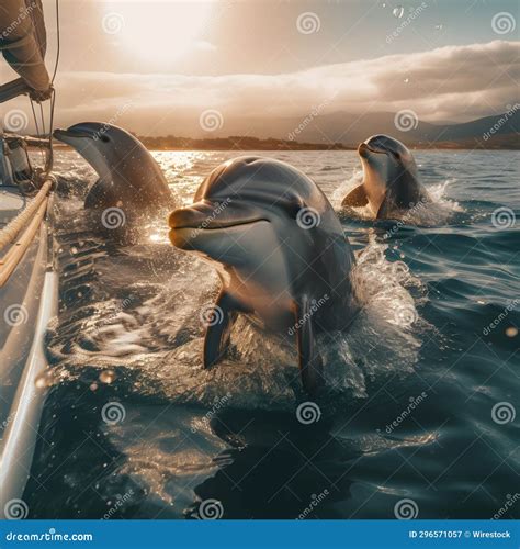 An Ai Illustration Of Two Dolphins Swimming In The Water Next To A Boat