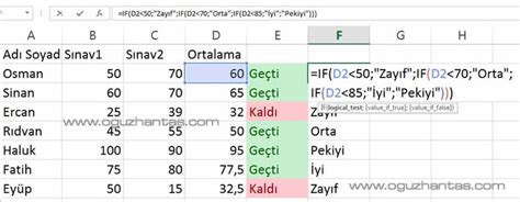 Excelde EĞer Fonksiyonu Kullanımı Excel Kategorisi