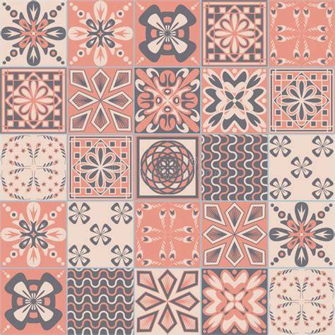 Pink Square Seamless Pattern Spanish Tiles Azulejo Talavera Pastel Gray Vintage Ornate