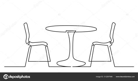 Continuous Line Drawing Of Street Cafe Table With Chairs Stock Vector