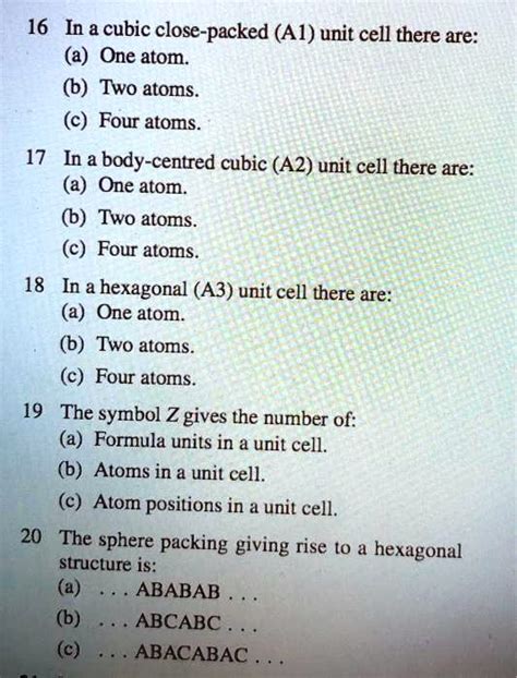 Solved 16 In A Cubic Close Packed Al Unit Cell There Are A One