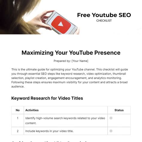 Free Youtube SEO Checklist Template To Edit Online