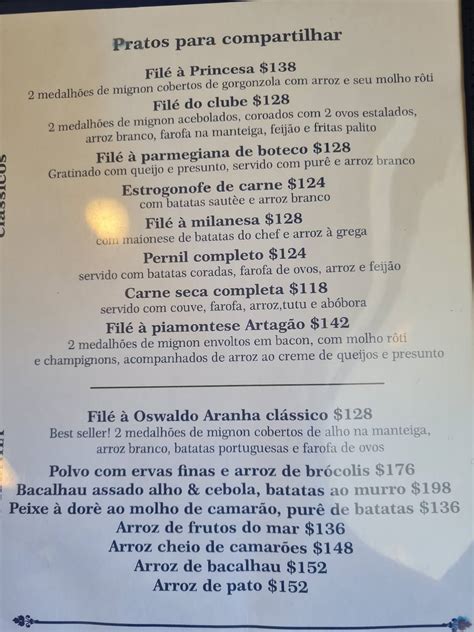 Carta del restaurante Boteco Princesa Rio del Janeiro R João Líra