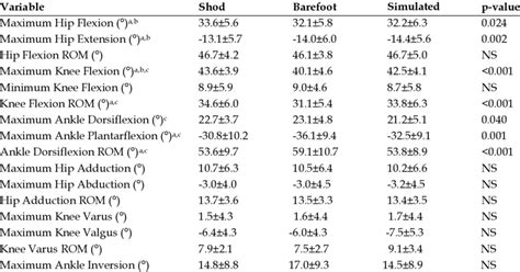 Mean And Standard Deviation Extreme Joint Angle Values In The Sagittal
