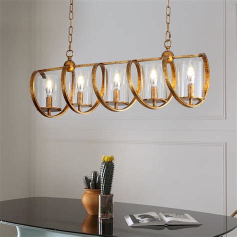 Industrial 5 Light Kitchen Island Light Antique Gold Rotating Pendant